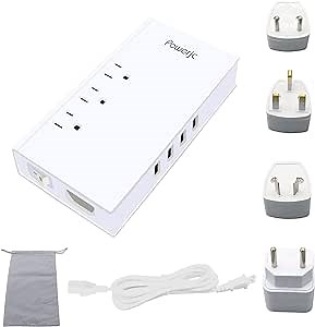 Voltage Converter Adapter Step Down 220V to 110V AC Output Rated Current 7A with 4 Smart USB Charging Ports White Powerjc