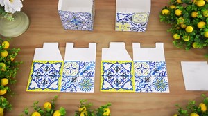 Giegxin Blue Tiles Lemon Table Centerpiece Decor Amalfi Coast Box Decorations with Artificial Lemon Branches for Capri Mediterranean Positano Wedding Birthday Party Decor(4 Sets)