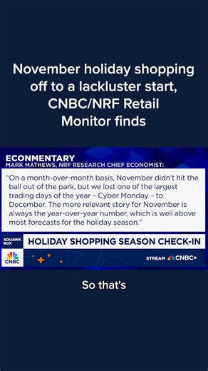 CNBC’s Steve Liesman joins ‘Squawk Box’ to break down the latest results from the CNBC/NRF Retail Monitor, where he says November results might be weaker due to Cyber Monday falling in December this year. Watch more: cnb.cx/4rYwZpK | CNBC