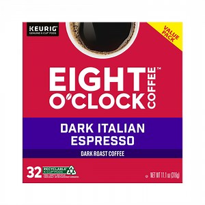Eight O'Clock Coffee Dark Roast Dark Italian Espresso Coffee Value Pack 32 - 0.34 oz K-Cup Pods