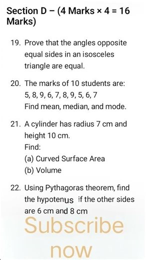 math sample paper class 10