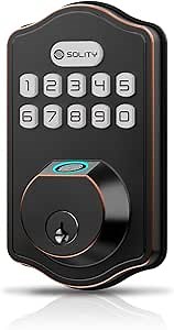 Solity Smart Digital Electronic Deadbolt Door Lock, Keyless Entry, Auto Lock, 50 Custom Codes & Fingerprints, Easy Installation, Keypad for Front & Back Door, AT10 (Oil Rubbed Bronze)