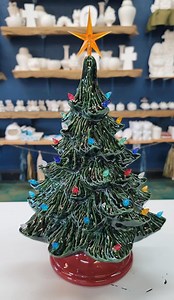 Green Glazed 14” (on Base) Light up Tree With Red Base - Etsy Canada