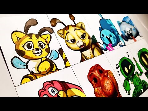 Drawing FRIDAY NIGHT FUNKIN' VS ORIGINAL Cat Bee, Candy Cat, Bron, and Boogie Bot