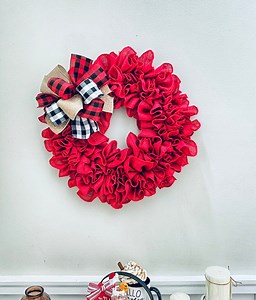 Red Burlap Christmas Wreath With Bow, Rustic Buffalo Plaid Burlap Winter Wreath, Housewarming Gift, Farmhouse Christmas Front Door Wreath - Etsy