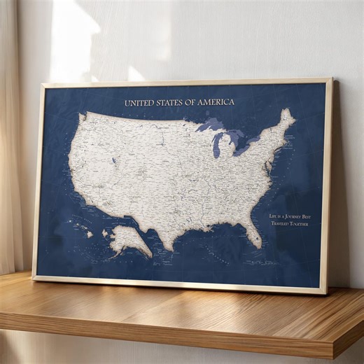Navy USA Push Pin Map – Travel Wall Art Gift With Pins - Etsy UK