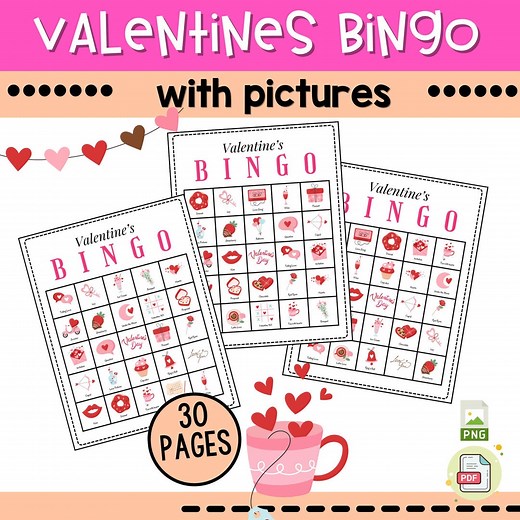 Valentine's Bingo Game: 30 Unique Cards, Family Fun (digital Download) - Etsy
