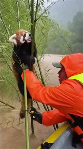 Red Panda Screams for Help! Flood Rescue in China #wildliferescue #viral