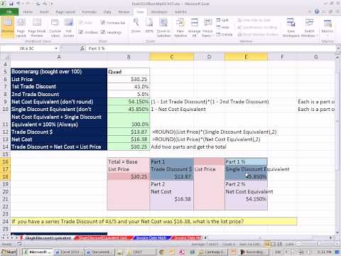 Excel 2010 Business Math 62: Single Cost Equivalent & Solving For List Price