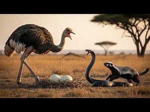 Fierce Clash Over Ostrich Eggs: Cobra vs Ostrich - The Honey Badger Appears | Animal Fights