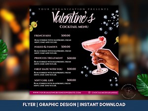 Valentine’s Day Cocktail Menu Template, Romantic Bar Drink Menu, Editable Canva Valentine Menu - Etsy