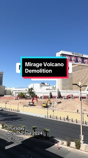The Mirage has quickly started demolition and construction operations. The iconic volcano will disappear forever by next week. Drone video incoming. #travel #history #LasVegas #water #hotel #hot