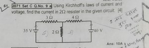Using Kirchhoff's laws of current and voltage, find the current... | Filo
