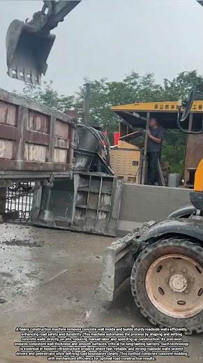Concrete Wall Form Removal and Roadside Wall Construction with Heavy Machinery