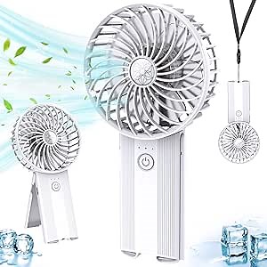 Portable Hand Held Fan-Handheld Personal Fan Rechargeable with 4 Speeds,Super Quiet,16 Hours of Use-Perfect for Airplane Beach Travel,Office,Gifts for Women-White……