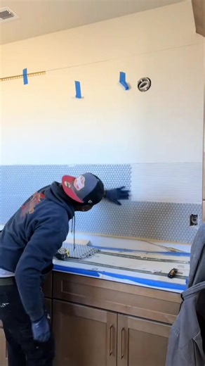 Vanity backsplash installation. #vanity #backsplash #tile #installation #tilework