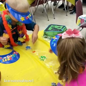 Minute To Win It Skittles Sorting! This is a fun way to practice sorting! Set the timer for a minute and the first team to finish or get the most sorted wins! You can only use one hand. Love the teamwork going on. Great for an end of year party or just for fun! | LEARN as you PLAY- Early Childhood Activities
