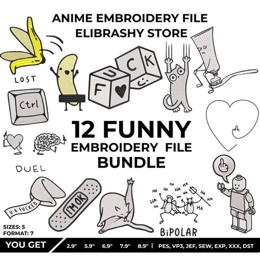 Funny & Dark Humor Embroidery Designs Bundle | 12 Sarcastic Emotional Designs (instant Download) (7 Formats) - Etsy