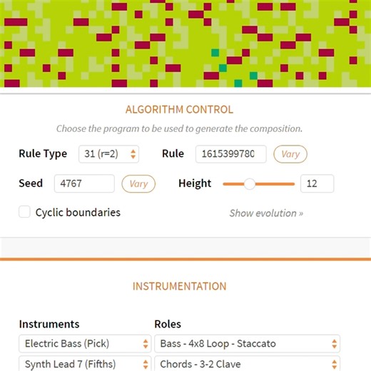 Generate and fine-tune compositions to create your own masterpiece with WolframTones! Use cellular automata, advanced algorithms, and computational abilities to create original compositions in any genre. Try it out and discover new musical heights! https://wolfr.am/1cBwpoCKZ | Wolfram Research