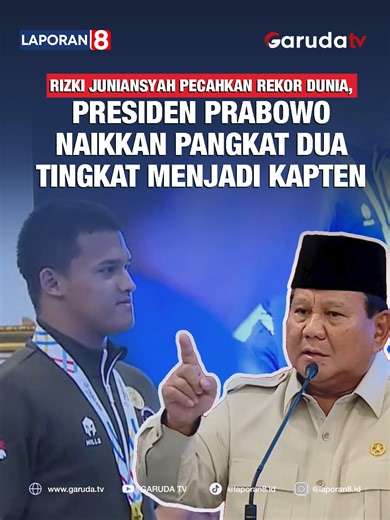 𝐑𝐢𝐳𝐤𝐢 𝐉𝐮𝐧𝐢𝐚𝐧𝐬𝐲𝐚𝐡 𝐏𝐞𝐜𝐚𝐡𝐤𝐚𝐧 𝐑𝐞𝐤𝐨𝐫 𝐃𝐮𝐧𝐢𝐚, 𝐏𝐫𝐞𝐬𝐢𝐝𝐞𝐧 𝐏𝐫𝐚𝐛𝐨𝐰𝐨 𝐍𝐚𝐢𝐤𝐤𝐚𝐧 𝐏𝐚𝐧𝐠𝐤𝐚𝐭 𝐃𝐮𝐚 𝐓𝐢𝐧𝐠𝐤𝐚𝐭 𝐉𝐚𝐝𝐢 𝐊𝐚𝐩𝐭𝐞𝐧 Atlet angkat besi Rizki Juniansyah berhasil meraih medali emas sekaligus memecahkan rekor dunia di SEA Games 2025. Sebagai bentuk apresiasi atas prestasi gemilang tersebut, Presiden Prabowo Subianto langsung meminta Panglima TNI menaikkan pangkat Rizki dua tingkat menjadi kapten. Prestasi Rizki ini menjadi kebanggaan Ind