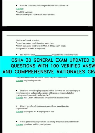 OSHA 30 GENERAL EXAM UPDATED 2025 QUESTIONS WITH 100 VERIFIED ANSWERS AND COMPREHENSIVE RATIONALE