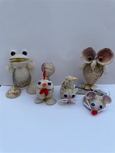 Handmade Seashell Animal Figurines – Frog, Rooster, Cat, Owl & Mouse – Coastal Decor From Clearwater Beach - Etsy