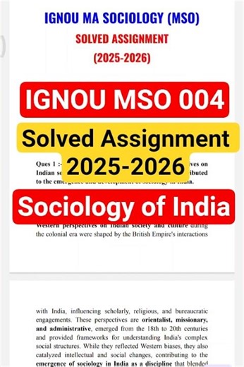 IGNOU MSO 004 | Solved Assignment 2025-26 | Sociology of India #mso #ignou #ignousolvedassignment
