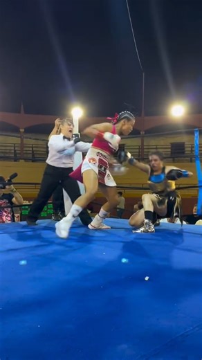 2.7K reactions · 61 shares | @abi_01gzz drops her opponent with a right ✅️ She wore the Adams V Tariners in a custom white and pink  | Adams Boxing | Facebook