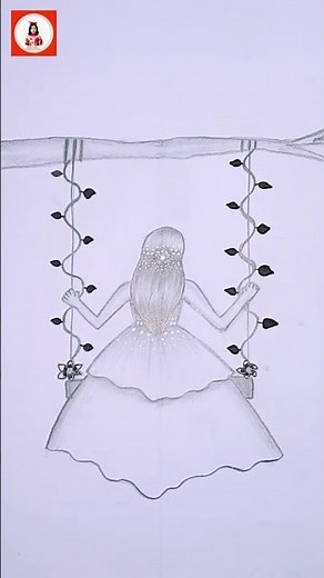 Easy Girl Backside Drawing with Swing || Simple Back View Girl Drawing