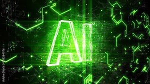 4k AI word Artificial Intelligence Brain circuit tag cloud;binary computer code.The Matrix binary text design animation;changing from zero to one digits;abstract tech background.