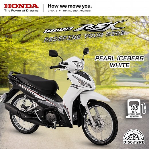 #RedefineYourRide with the Wave RSX Disc Type variant available in two color variants: • Matte Galaxy Black Metallic • Pearl Iceberg White Which color suits you? Get one now! #WaveRSX #HondaPH #OneDream | Honda Philippines, Inc.