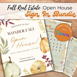 Fall Real Estate Open House Sign in Bundle | Open House Sign in Template | Open House Welcome Sign | Open House Feedback Form | Fall Flyers - Etsy