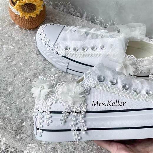 Custom Floral Bridal Sneakers, Lace Wedding Shoes for Bride, 3D Flower Platform Trainers, Elegant Reception & Ceremony Shoes - Etsy
