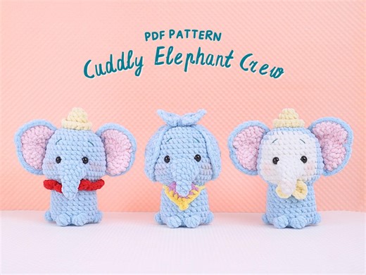 Cuddly Elephant Crew Crochet Patterns Bundle, Stuffed Animal Crochet Pattern, Amigurumi Crochet Pattern, Elephant Crochet Patterns - Etsy
