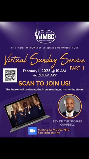 🌧️🌪️ INCLEMENT WEATHER AGAIN… BUT WE’RE COMING BACK FOR PART II! 🌪️🌧️ Israel Missionary Baptist Church Family — the weather tried it AGAIN, but it STILL WON’T STOP US! 🙌🏽🔥 We’re coming back STRONG with Virtual Sunday Service – PART II to let the devil know that no matter the storm, His praise shall CONTINUALLY be in our mouths! 💃🏽🗣️🙌🏽 JOIN US VIRTUALLY 📲 Download the Zoom app or dial in by phone: 📞 Dial-In #: (309) 205-3325 Meeting ID: 7407037810# Passcode: *490671# 🔗 Link to Join