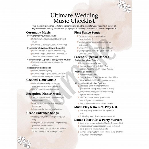 Wedding Music Checklist: Ultimate Song Planner (PDF Download) - Etsy