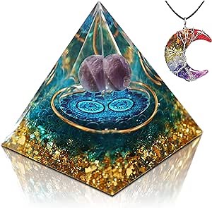 Orgone Pyramid for Positive Energy, Amethyst Orgonite Orgone Pyramid Crystal Pyramid, Healing Crystal Stone Pyramid for Success, Health, Money, Wealth, Meditation Spiritual Gifts for Women and Men