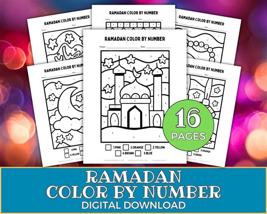 Ramadan Color by Number Coloring Pages, Kids Islamic Printable, Preschool Coloring - Etsy