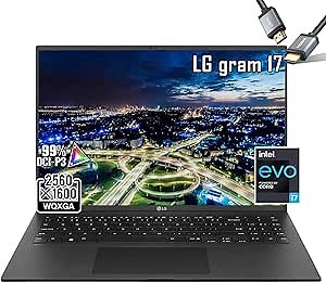 LG Gram Business Laptop - Intel Evo 13th Gen i7-1360P - Windows11 Pro - 17inch WQXGA IPS Display DCI-P3 99% - Backlit Keyboard - Thunderbolt4 - Wi-Fi 6E - HDMI Cable (16GB RAM |2TB SSD)