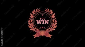 Motion Graphics with rotating decorative "You Win" logo (black and pink). Rewards, casino and Jackpot success concept. White background, black background, Green Screen Chroma Key