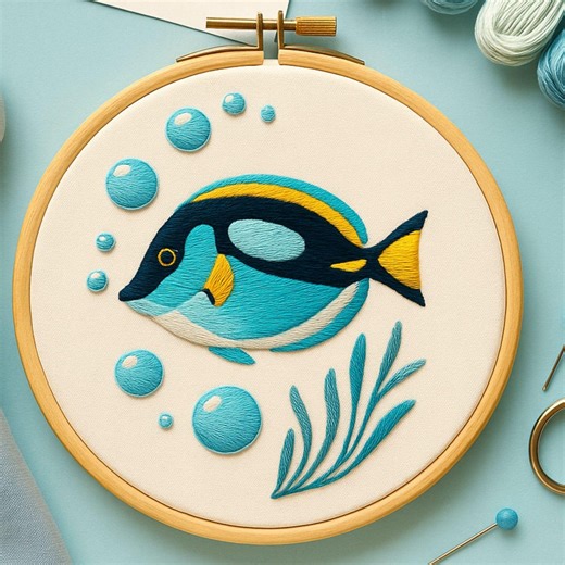 Tropical Fish Hand Embroidery Pattern | Ocean Theme Beginner Hoop Design | Modern PDF Instant Download - Etsy New Zealand
