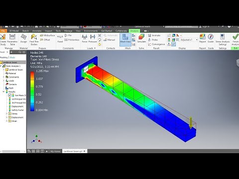 Creating an FEA - Stress analysis - study on a cantilever beam using Autodesk Inventor