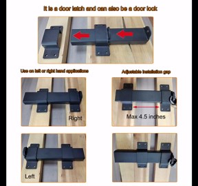 7.5" Heavy Duty Security Slide Latch Lock,with Padlock Hole Adjustable Gate Latch for Wooden Fences Barn Doors, Interior and Outdoor Door Latch,etc.