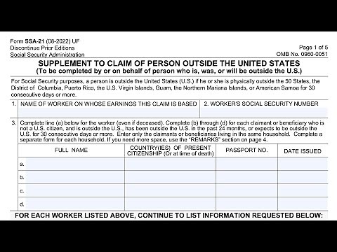 Form SSA 21 walkthrough (Supplement to Claim of Person Outside the United States)