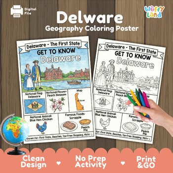 Delaware State Study Geography Coloring Page Poster Activity Worksheet