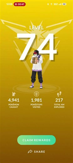 Slacker finally makes it to level 74. #PokemonGO #level74