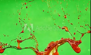 Dramatic Blood Splash: Slow-Motion Eruption with Shimmering Droplets on green screen background