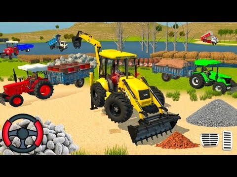 🚜 JCB & 2 Tractor Trolley Loading Drums 🛢️🔥 | 3D Construction Gameplay 😱