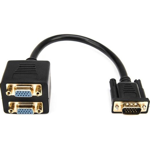 Rocstor Premium 1 ft VGA to 2x VGA Video Splitter Cable M/F DB 15 Male DB 15 Female 1 ft VGA Video Cable Black P055-010-CHN1