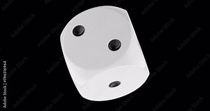 White dice, turning animation. 3D rendering isolated on transparent background